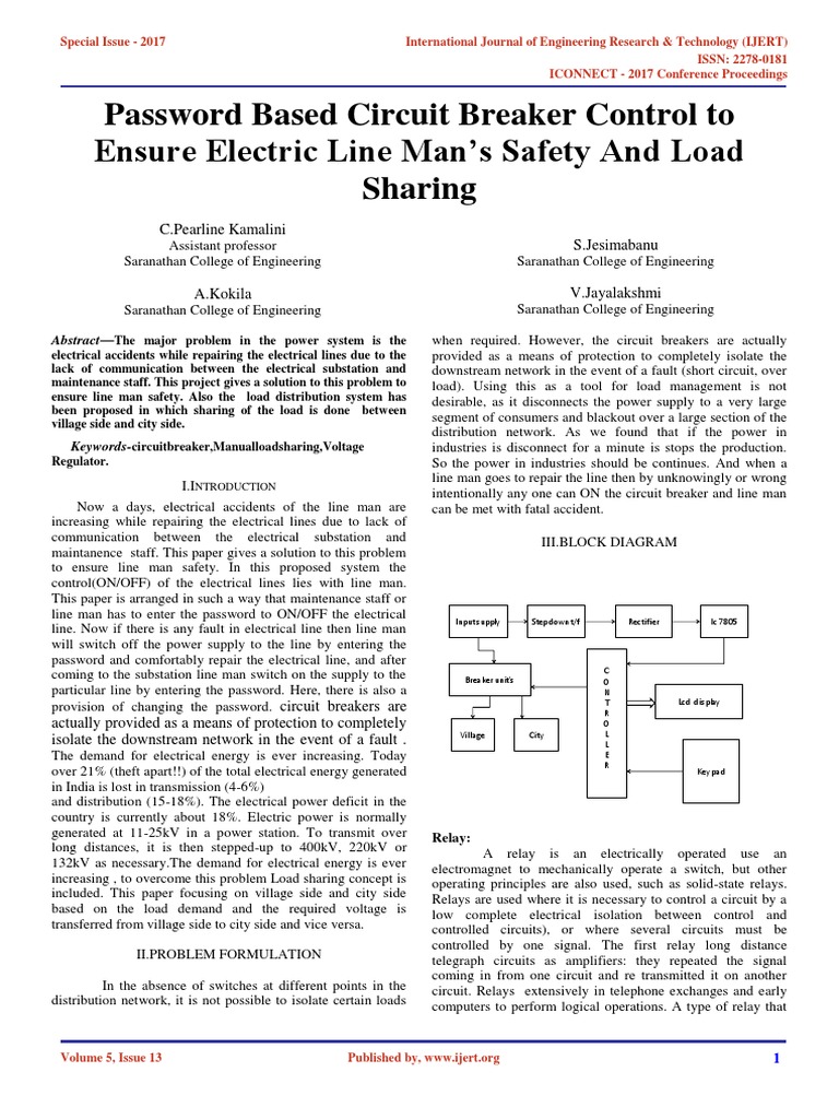 Password Based Circuit Breaker Control To Ensure Electric Line Mans ...