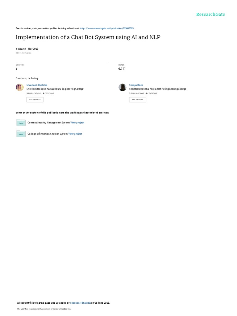 Implementation of A Chat Bot System Using AI and NLP: Research | PDF | Artificial Intelligence ...