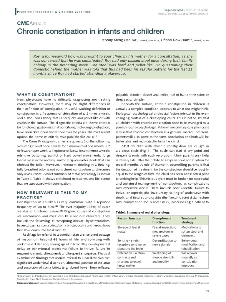 Chronic Constipation in Infants and Children: Rticle | PDF | Constipation | Rectum