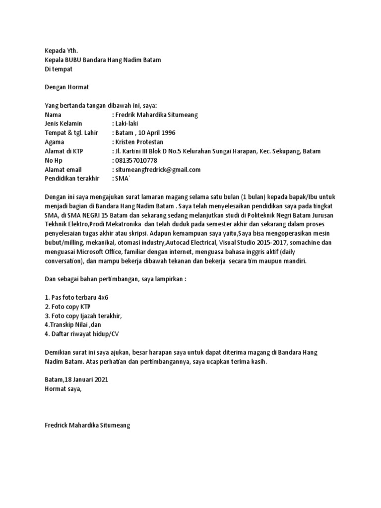 Surat Lamaran Magang | PDF | Karier & Perkembangan | Bisnis