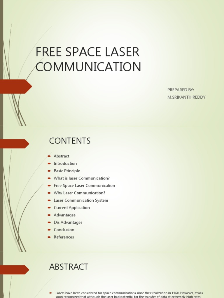 Free Space Laser Communication: Prepared By: M.Srikanth Reddy | PDF ...