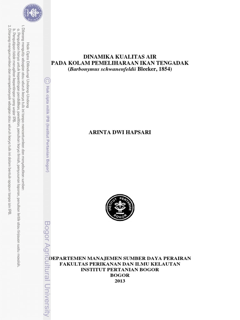 Dinamika Kualitas Air Pada KOLAM PEMELIHARAAN IKAN TENGADAK | PDF ...