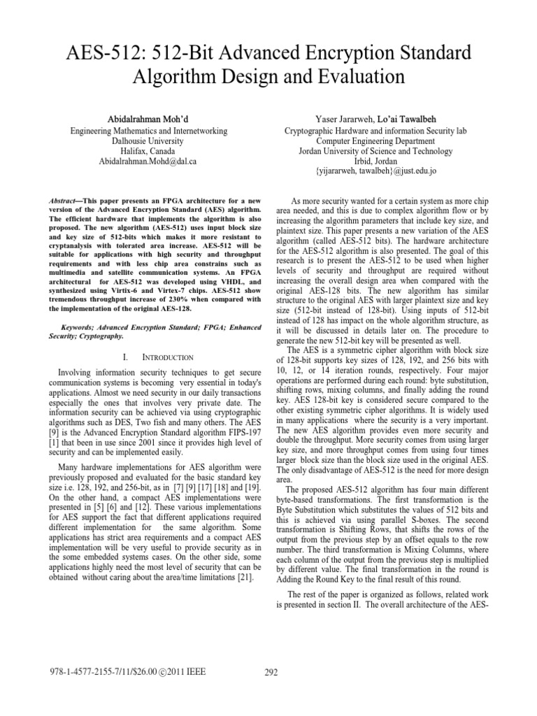 AES512-Bit Advanced Encryption Standard Algorithm Design and Evaluation ...