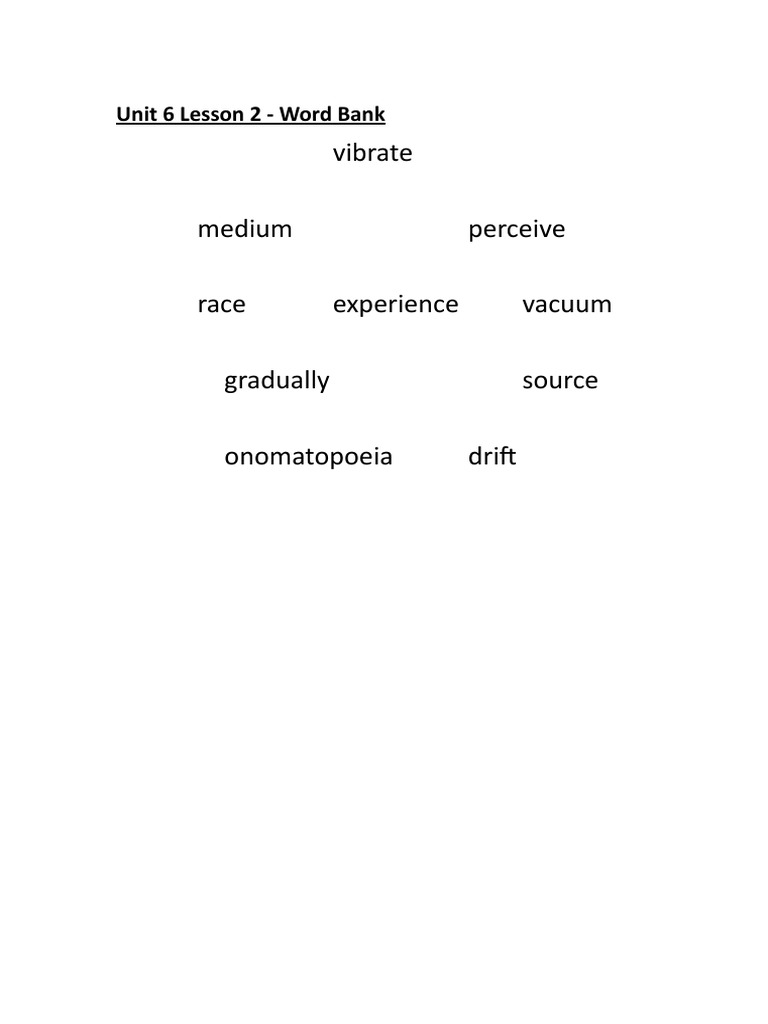 Unit 6 - Word Bank - Answer Key | PDF