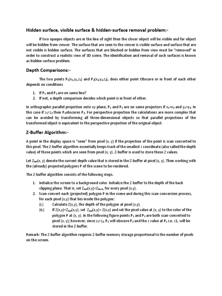 Hidden Surface, Visible Surface & Hidden-Surface Removal Problem | PDF ...