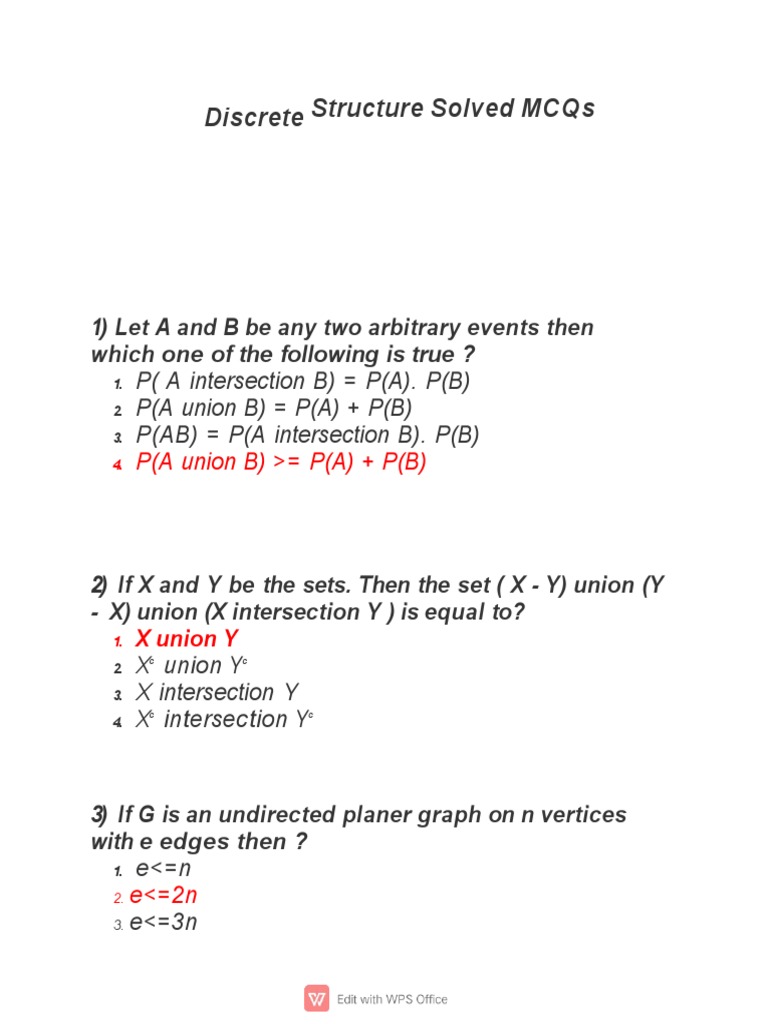 Discrete Structure Solved MCQs | PDF | Vertex (Graph Theory) | Function (Mathematics)