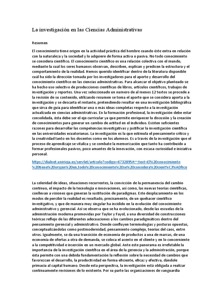La Investigación en Las Ciencias Administrativas | PDF