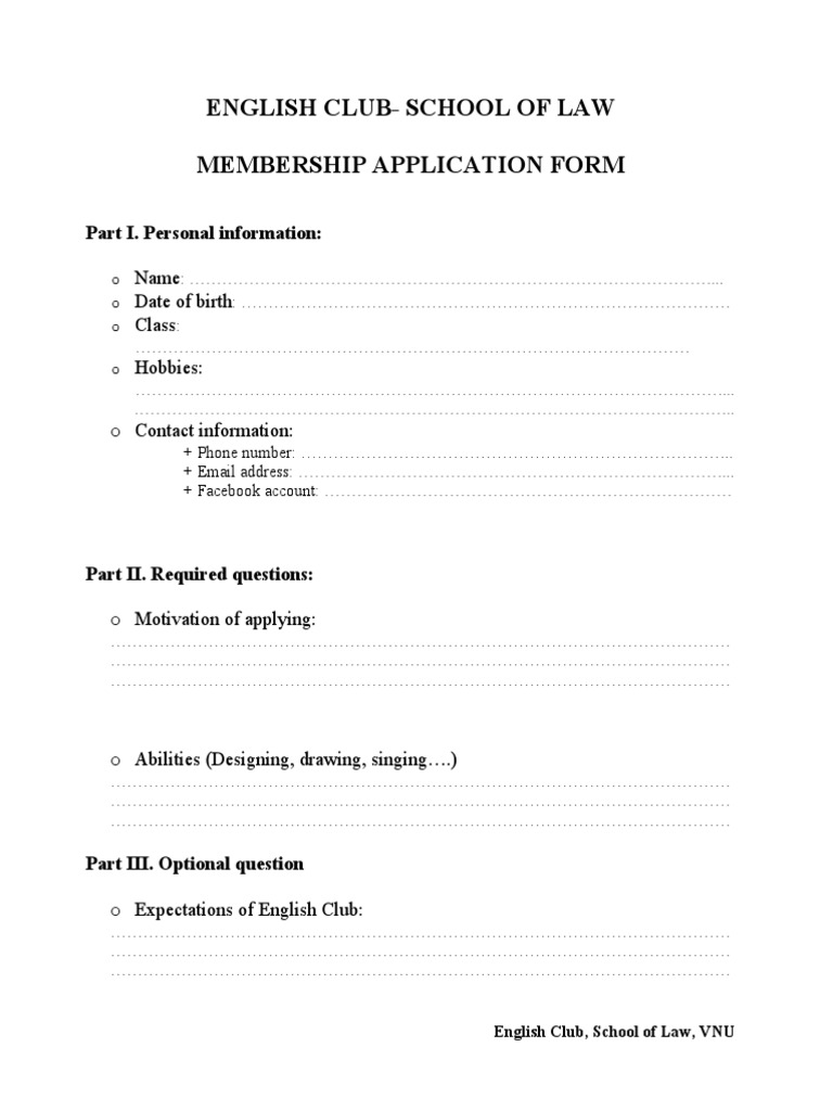 English Club Membership Application Form | PDF | Career & Growth