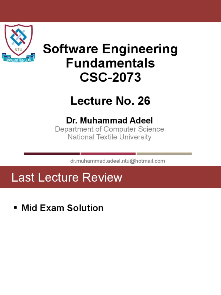 Software Engineering Fundamentals CSC-2073: Lecture No. 26 | PDF ...