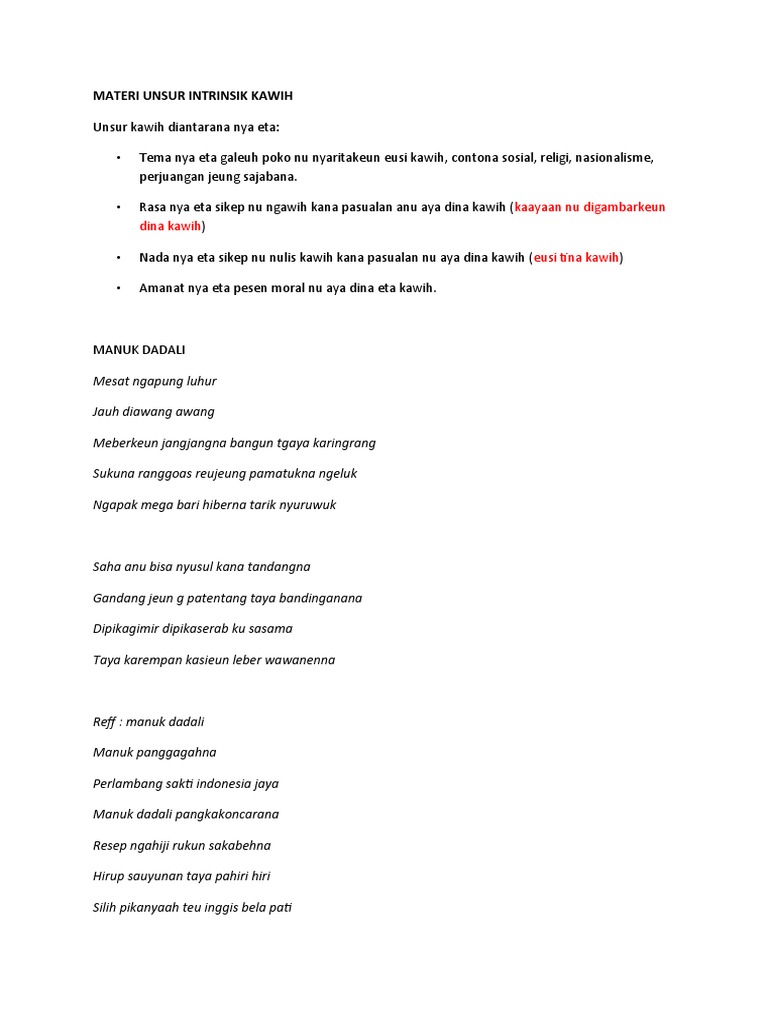 Materi Jeung Tugas Unsur Intrinsik Kawih 2 | PDF