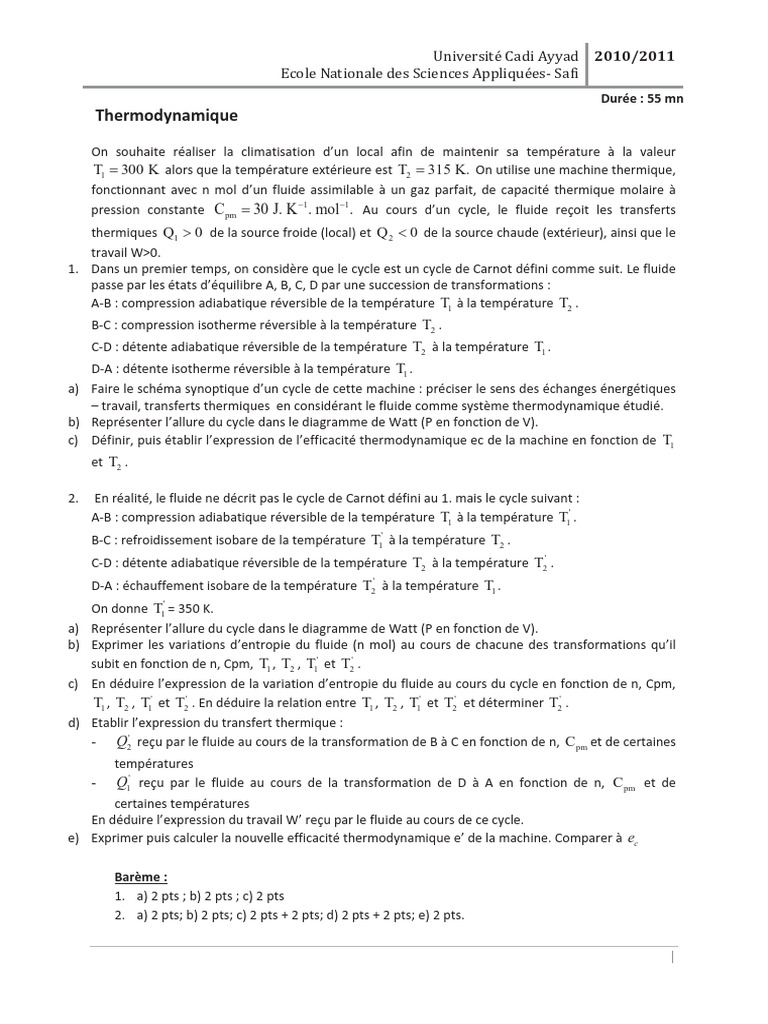 Efficacité thermodynamique d'une machine | PDF | Capacité thermique ...
