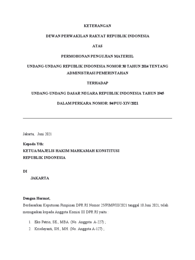 Keterangan DPR | PDF