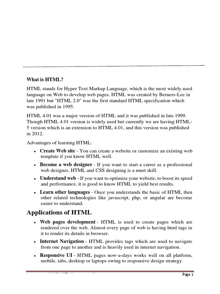 An Introduction To Html Basic Tags Structure And Applications Pdf Html Element Html