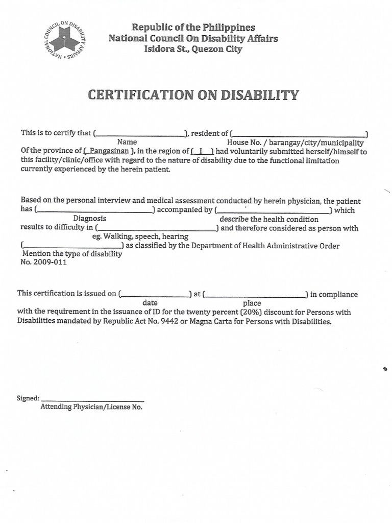 Philippines DSWD PWD Form | PDF