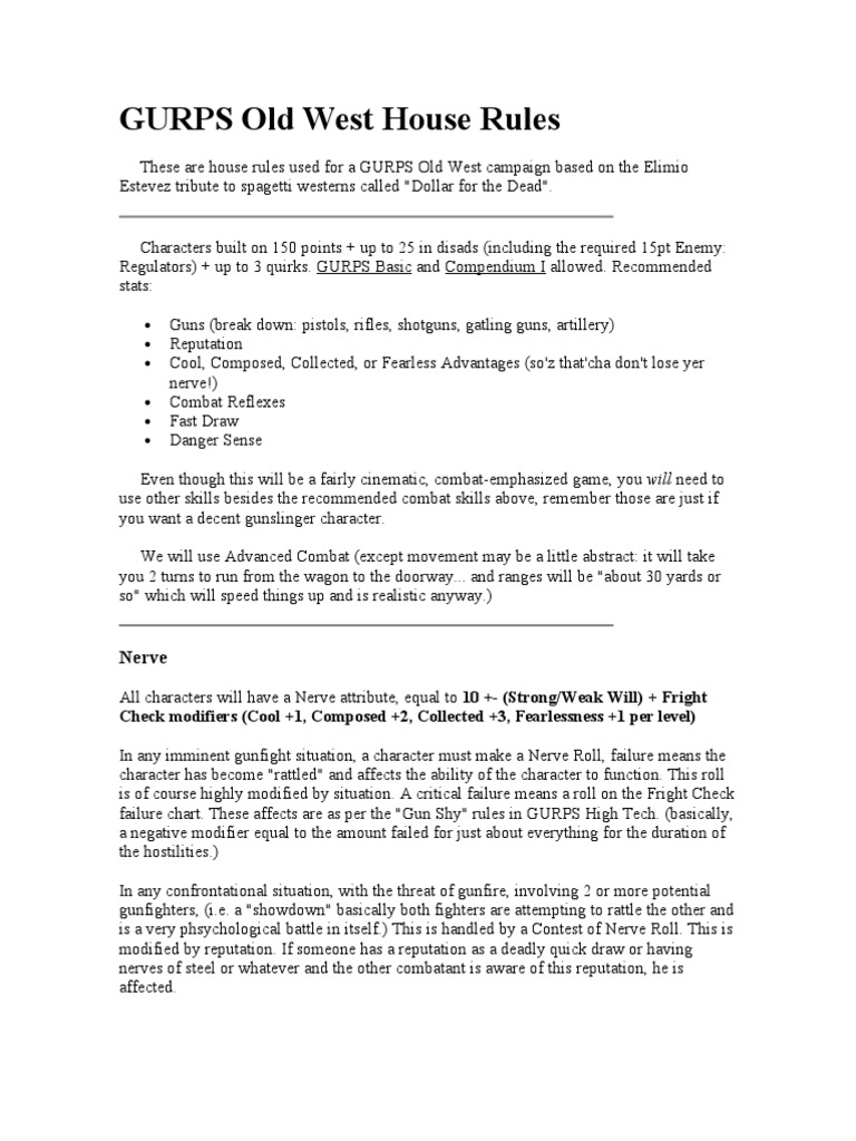 GURPS Old West House Rules | PDF