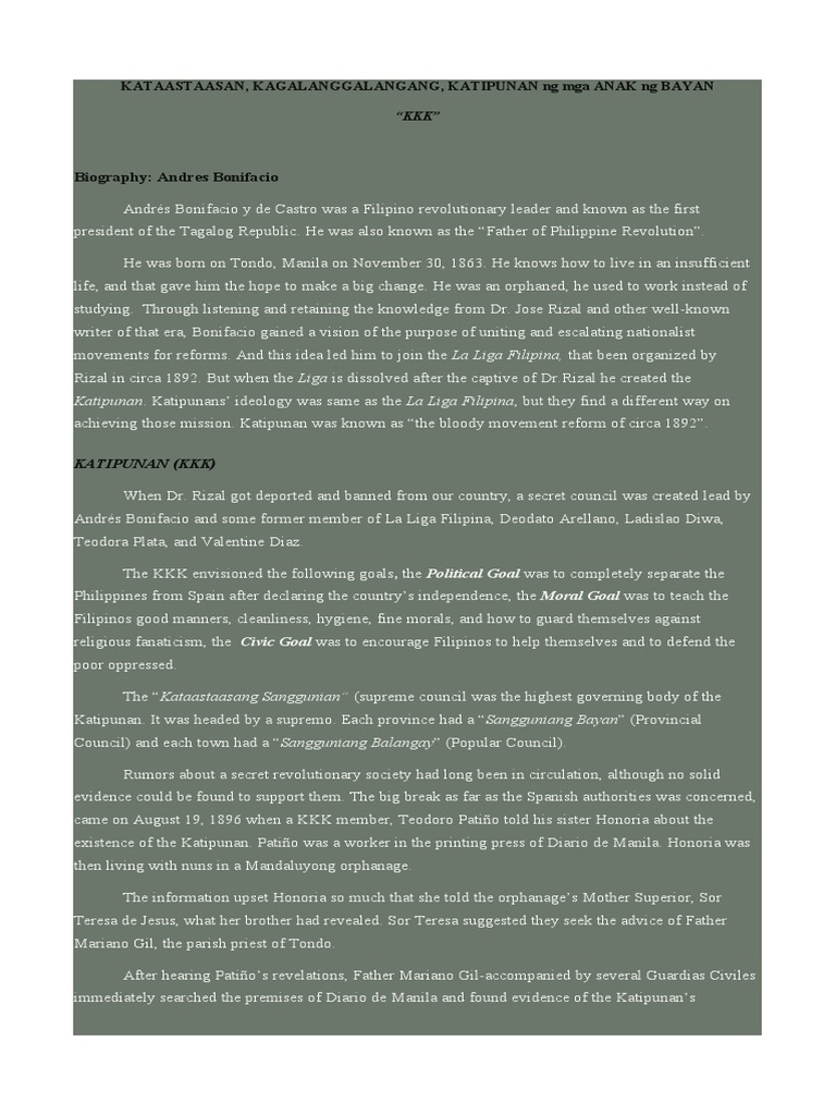 The Rise and Organization of the Katipunan: Biography of Andres ...