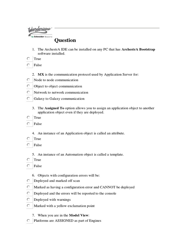 ArchestrA IDE Quiz: Key Concepts and Configuration Options | PDF ...
