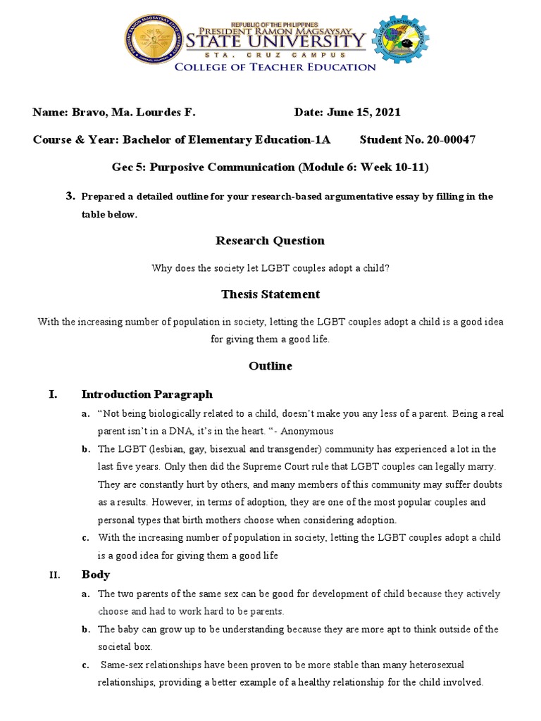 Research-Based Argumentative Essay | PDF | Adoption | Lgbt