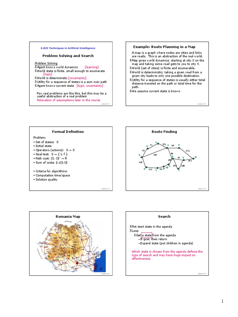 Example: Route Planning in A Map: (Learning) (Logic) (Uncertainty) (Logic, Uncertainty ...