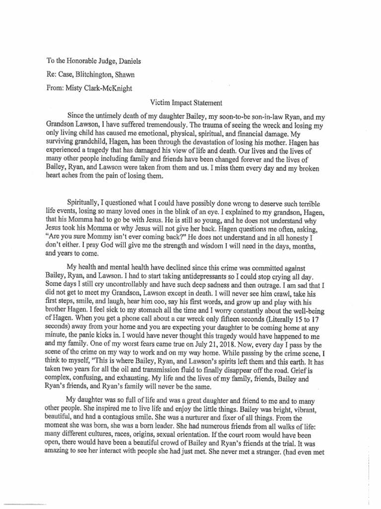 Victim Impact Statement From Mother of Bailey McKnight | PDF