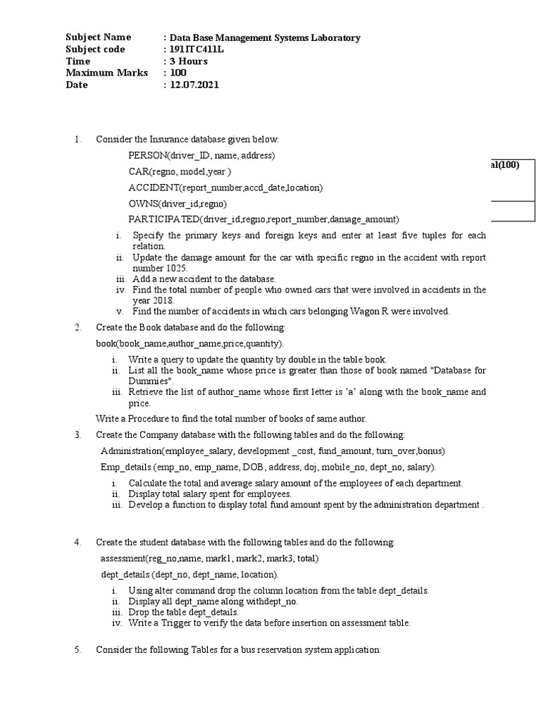 Database Management System Set2 Lab Practicals | PDF | Relational Model ...