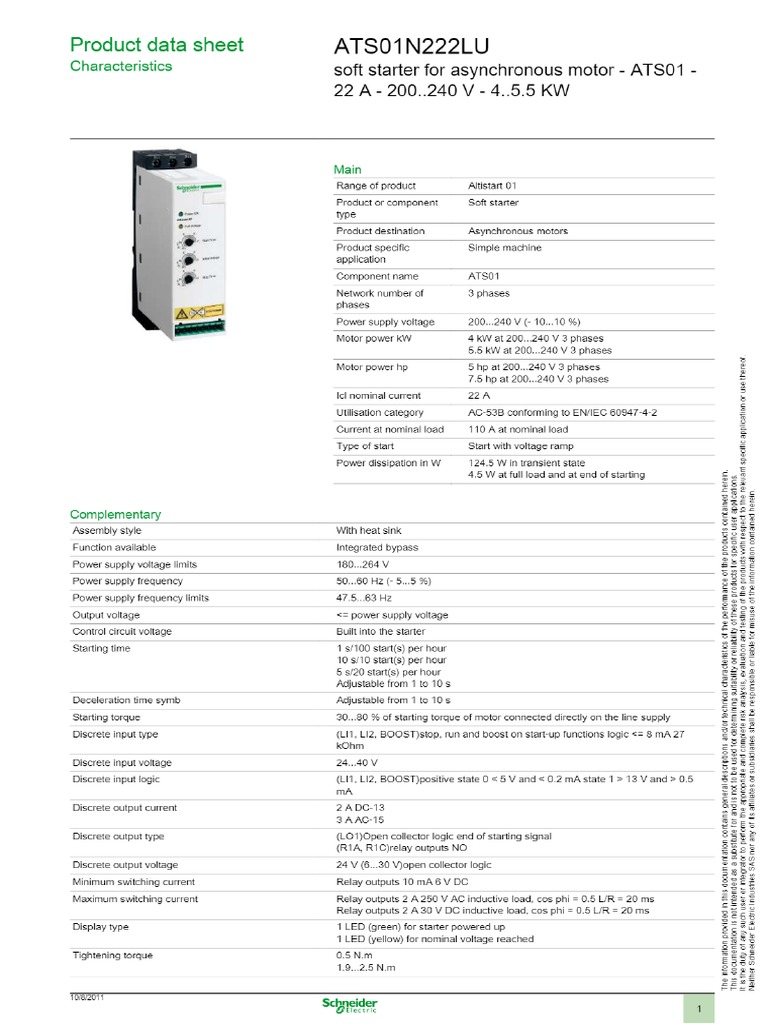 ATS01N222LU Product Data Sheet Soft Starter For Asynchronous Motor ...