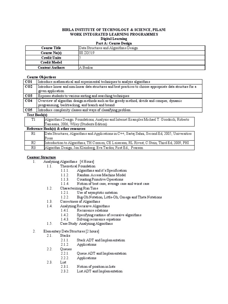 1data Structures And Algorithms Design Ss Zg519 Pdf Array Data 5496