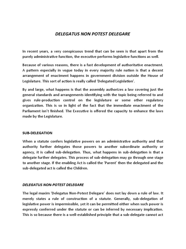 Delegatus Non Potest Delegare: Sub-Delegation | PDF | Policy | Ethical ...