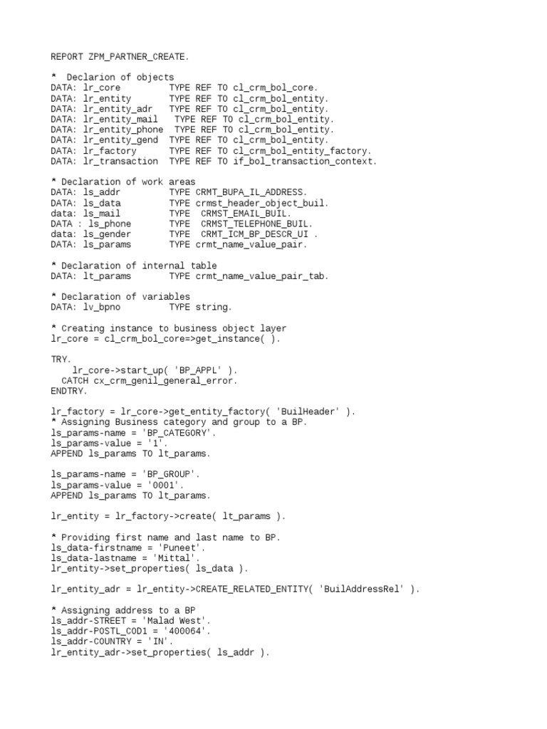 Partner Creation Using BOL Report | PDF | Programming Paradigms ...