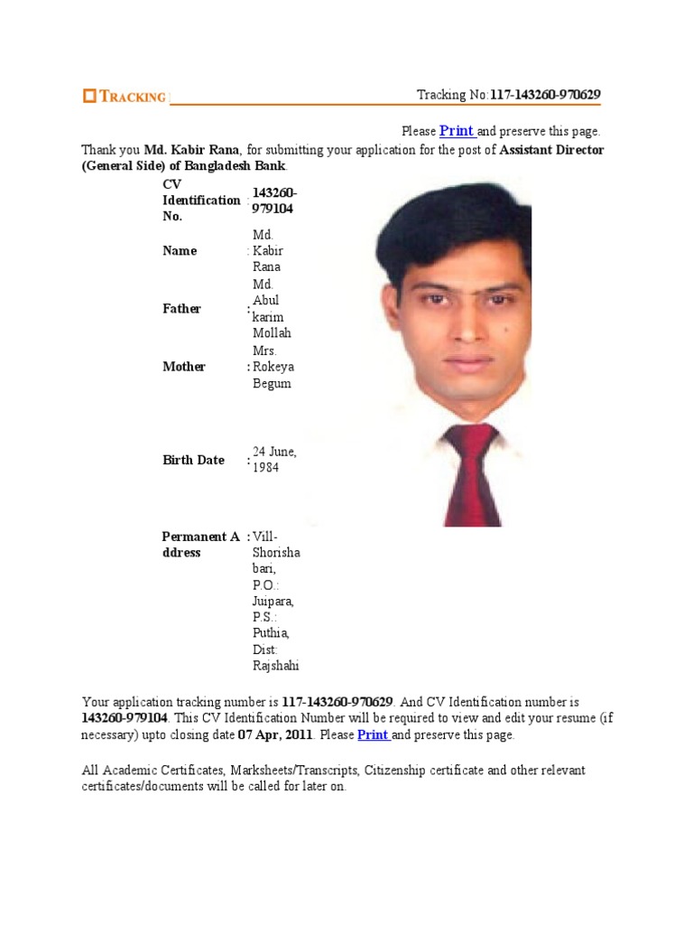 (General Side) of Bangladesh Bank. CV Identification No. 143260-979104 ...