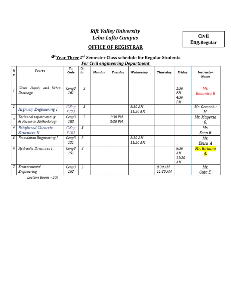3rd Year Regular Second Semister Class Schedule - 040621211856 | PDF ...