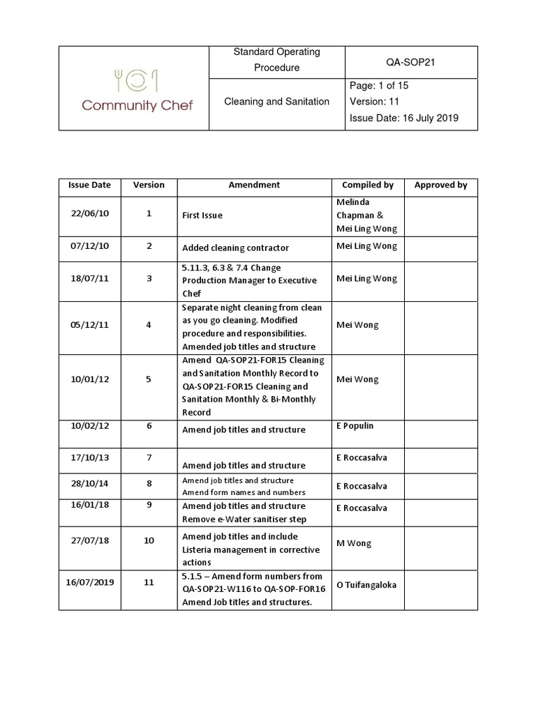 Quality SOP Manual in Catering and Restaurants | PDF | Specification ...