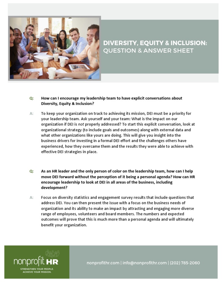 Diversity, Equity & Inclusion:: Question & Answer Sheet | PDF | Goal ...