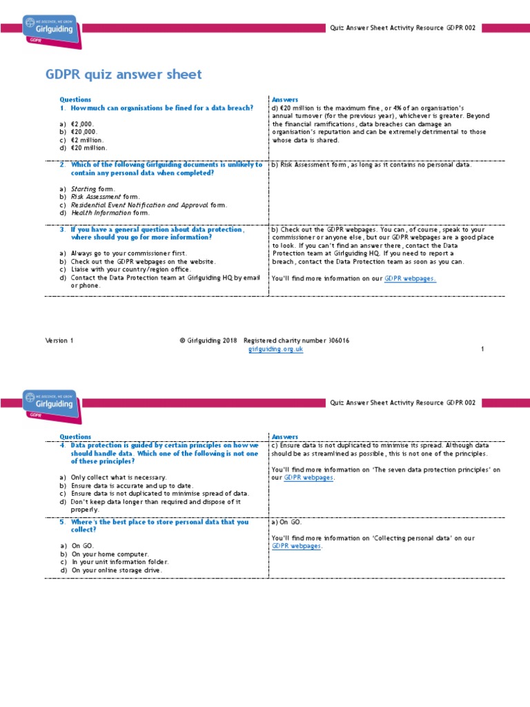 Understanding GDPR: A Quiz Answer Key | PDF | Consent | Information Privacy