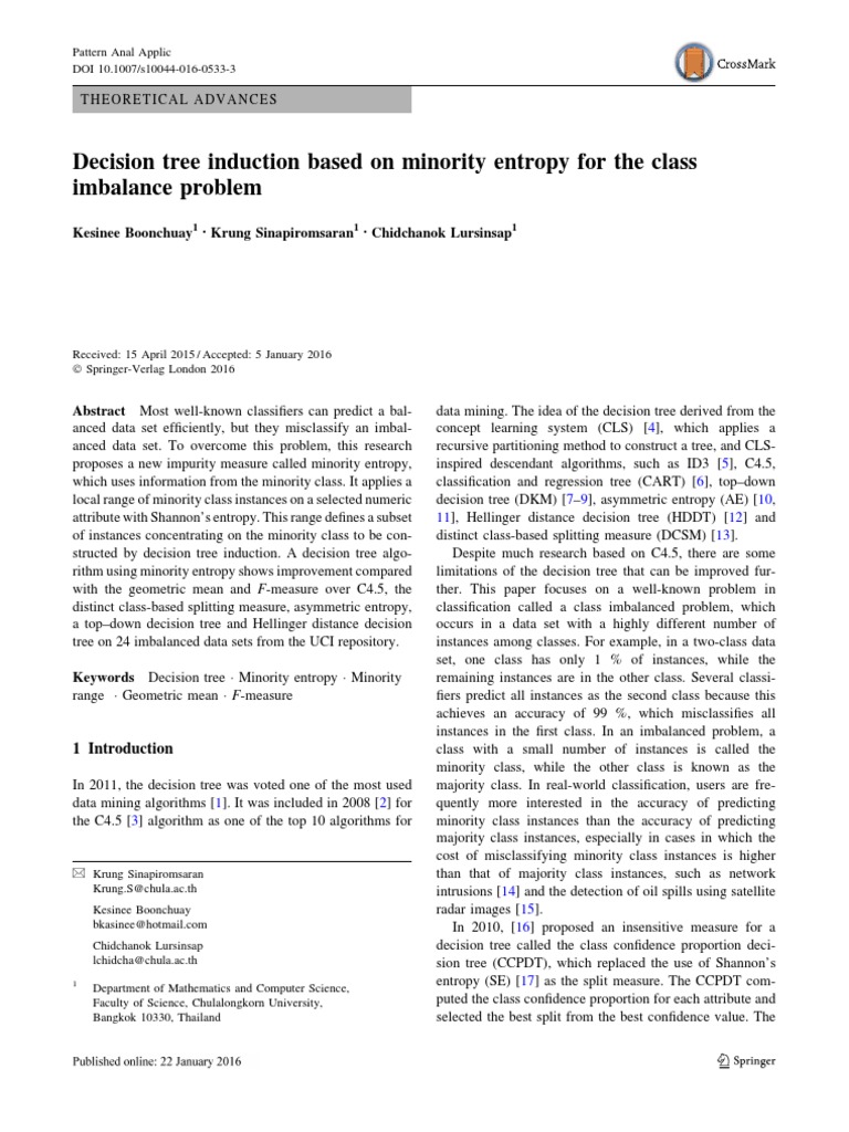 Decision Tree Induction Based On Minority Entropy For The Class ... Decision Tree Induction Based On Minority Entropy For The Class ...