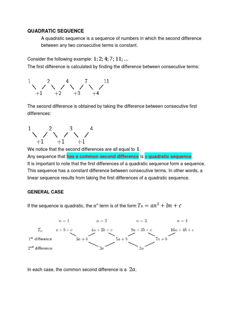 Method of Quadratic Sequence | PDF | Quadratic Equation | Sequence