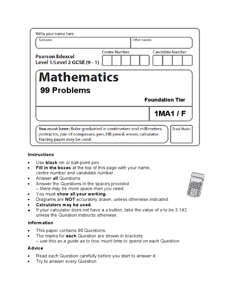 GCSE 1MA1 99 Problems (Foundation Tier) | PDF | Triangle | Length