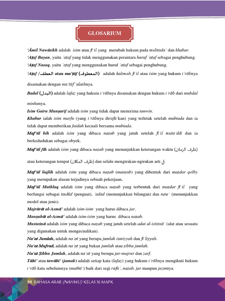 Glosarium Semester 2 Bahasa Arab Minat Kelas XI | PDF | Agama ...