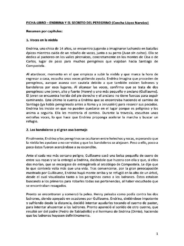 Ficha-Libro - Endrina y El Secreto Del Peregrino 1 | PDF