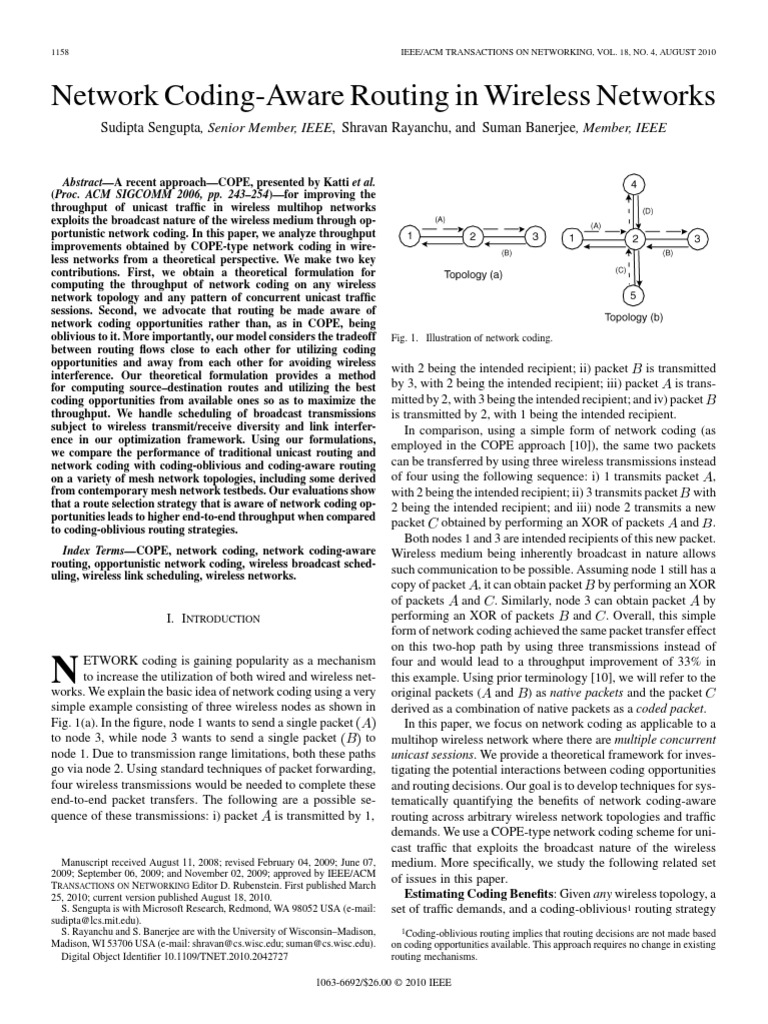 Network Coding Aware Routing In Wireless Networks Pdf Routing Computer Network