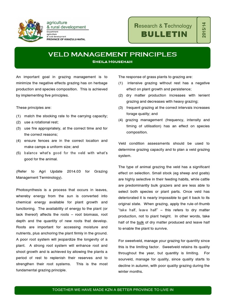 Veld Management Principles for Grazing | PDF | Grazing | Plants