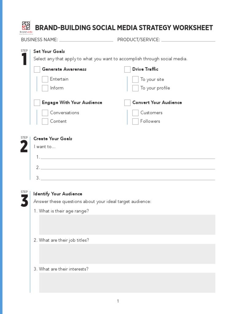 Brand-Building Social Media Strategy Worksheet: Business Name: Product ...
