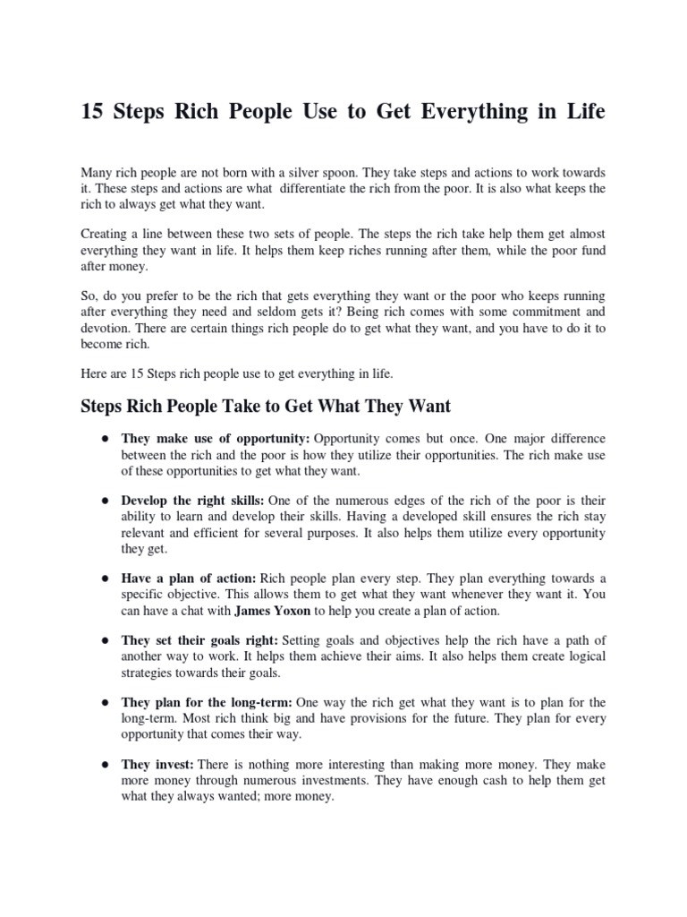 15 Steps Rich People Use To Get Everything in Life | PDF | Critical ...