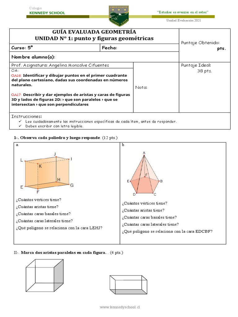 Guía Evaluada Unidad 1 Geometría | PDF | Sistema de coordenadas ...