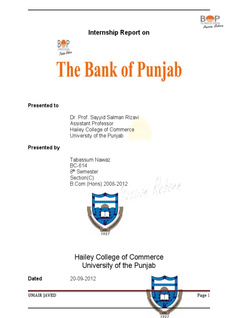 BOP INTERNSHIP Report | PDF | Cheque | Banks
