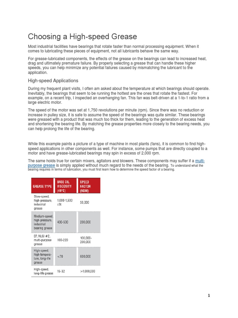 Choosing A High-Speed Grease | PDF | Bearing (Mechanical) | Motor Oil