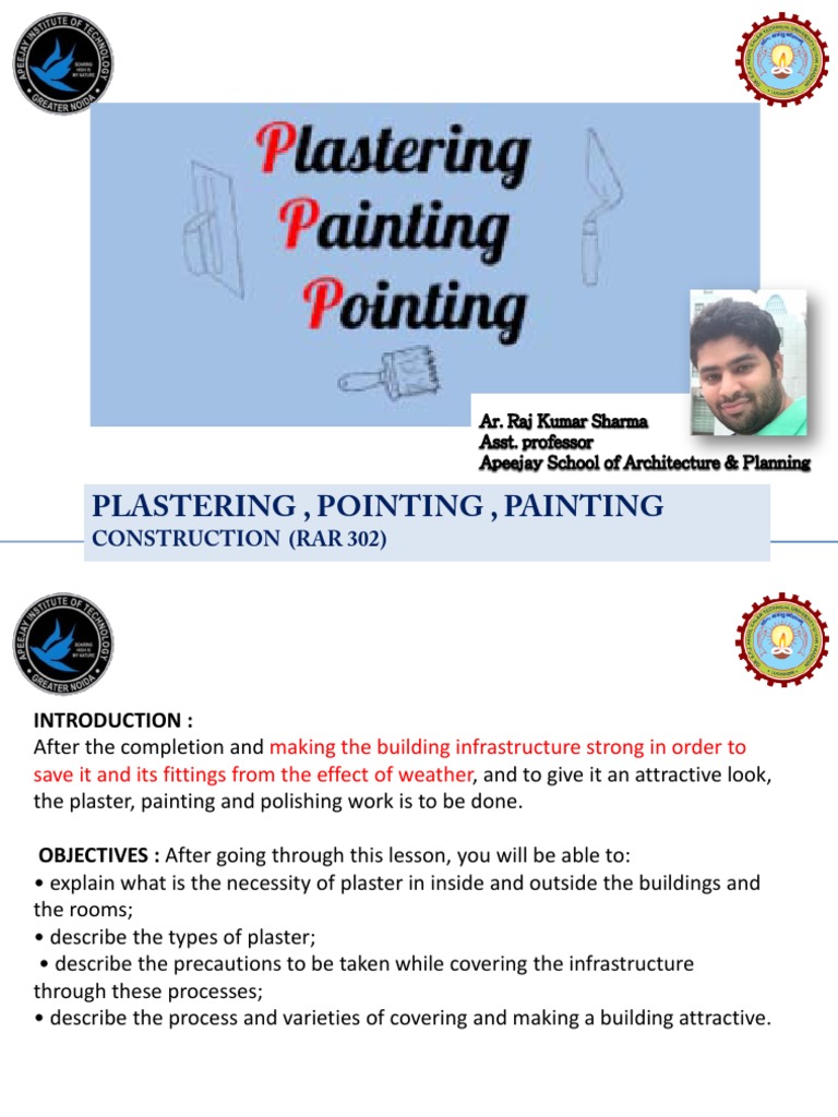 Plastering, Pointing Painting | PDF | Paint | Plaster