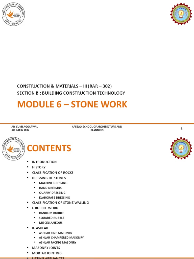 Module 6 - Stone Work: Construction & Materials - Iii (Rar - 302 ...