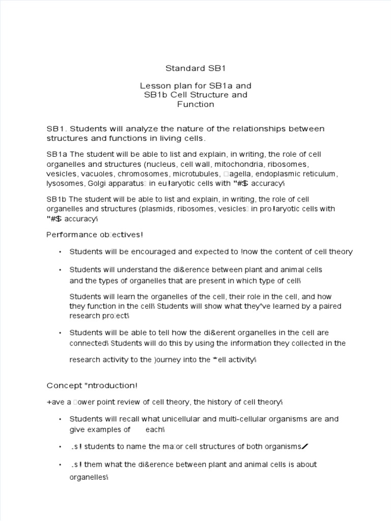 PDF Cell Structure and Function Lesson Plan | Download Free PDF ...