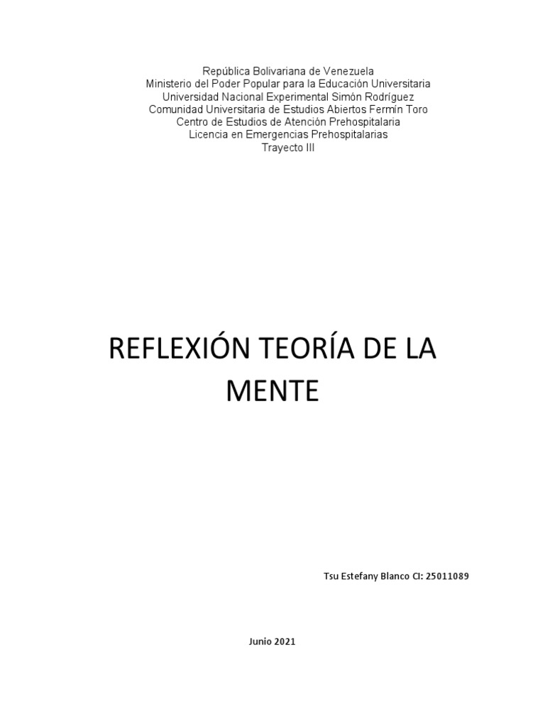 Reflexion | PDF | Teoria de la mente | Sicología
